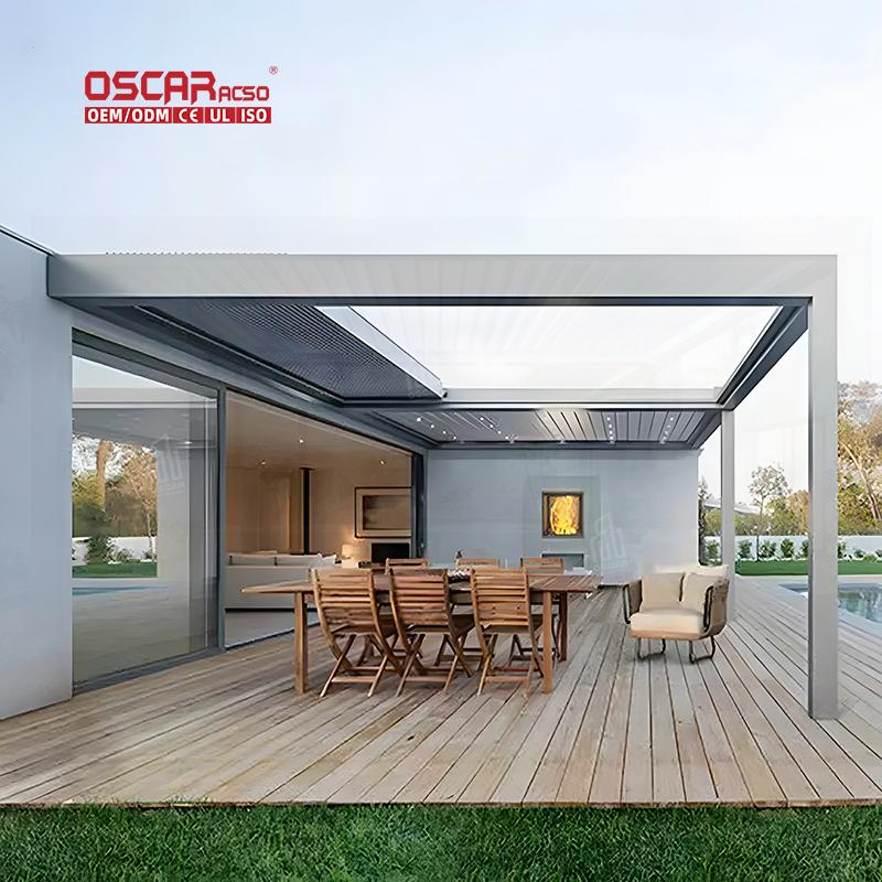 Coated Aluminum Louver Motorized Pergolas with Led Lights Garden Patio ...